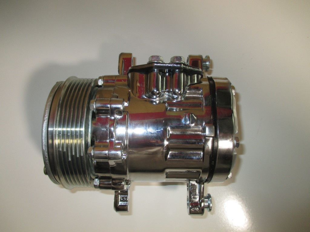 Chrome Mini AC Compressor - Sanden SD-7 Style - Serpentine Pulley # ...