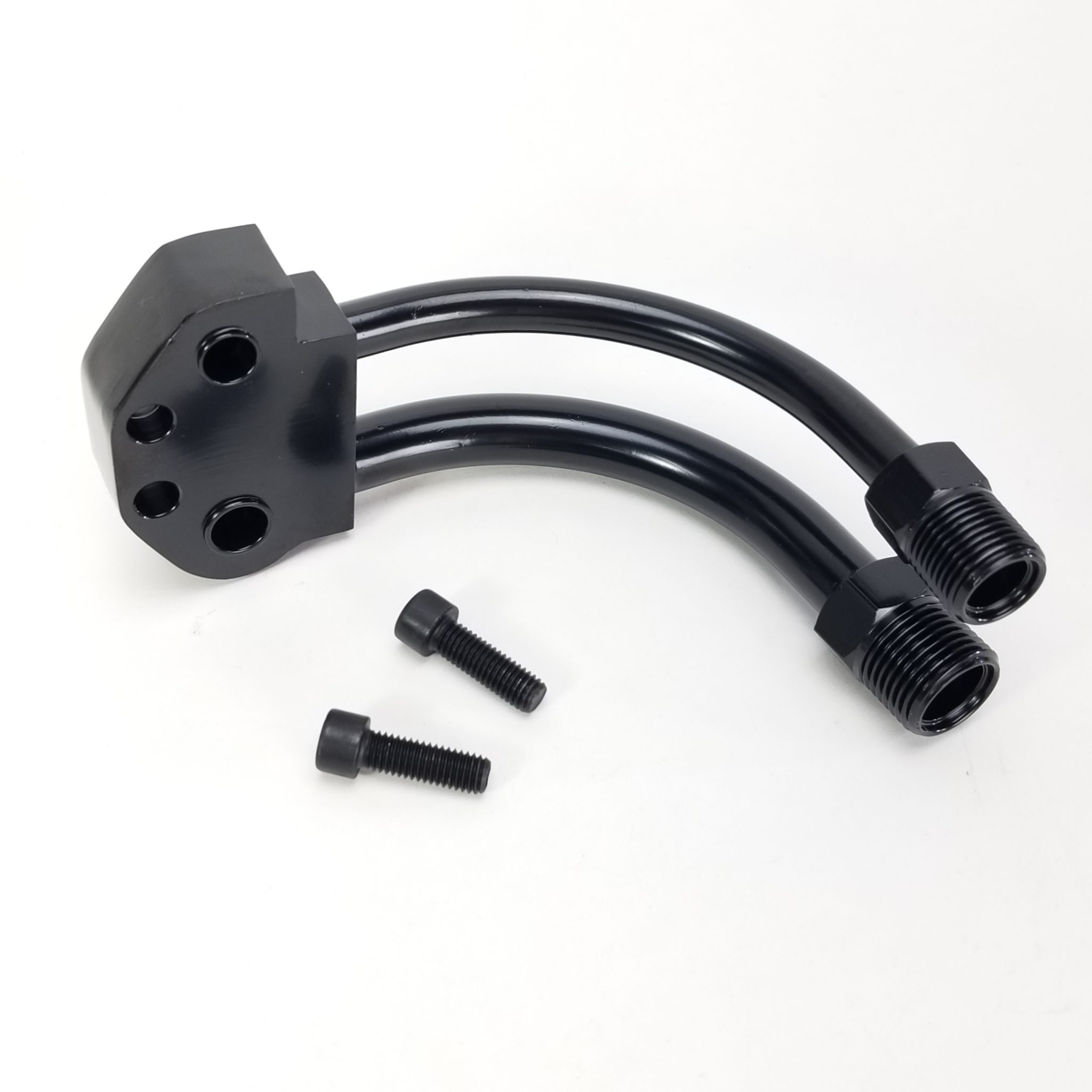 Curved A/C Compressor Manifold Fitting for Sanden SD-7 - Black - HC5101BK